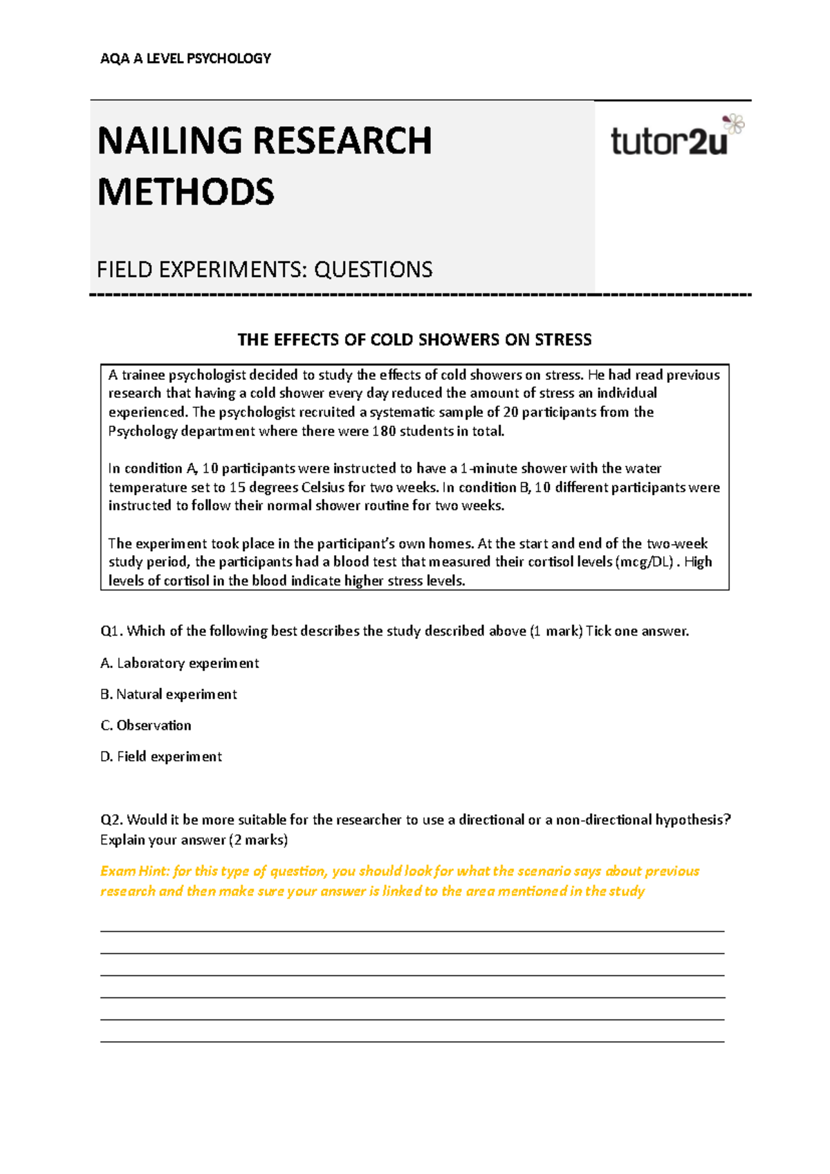 Field Experiments Cold Showers Questions - NAILING RESEARCH METHODS ...