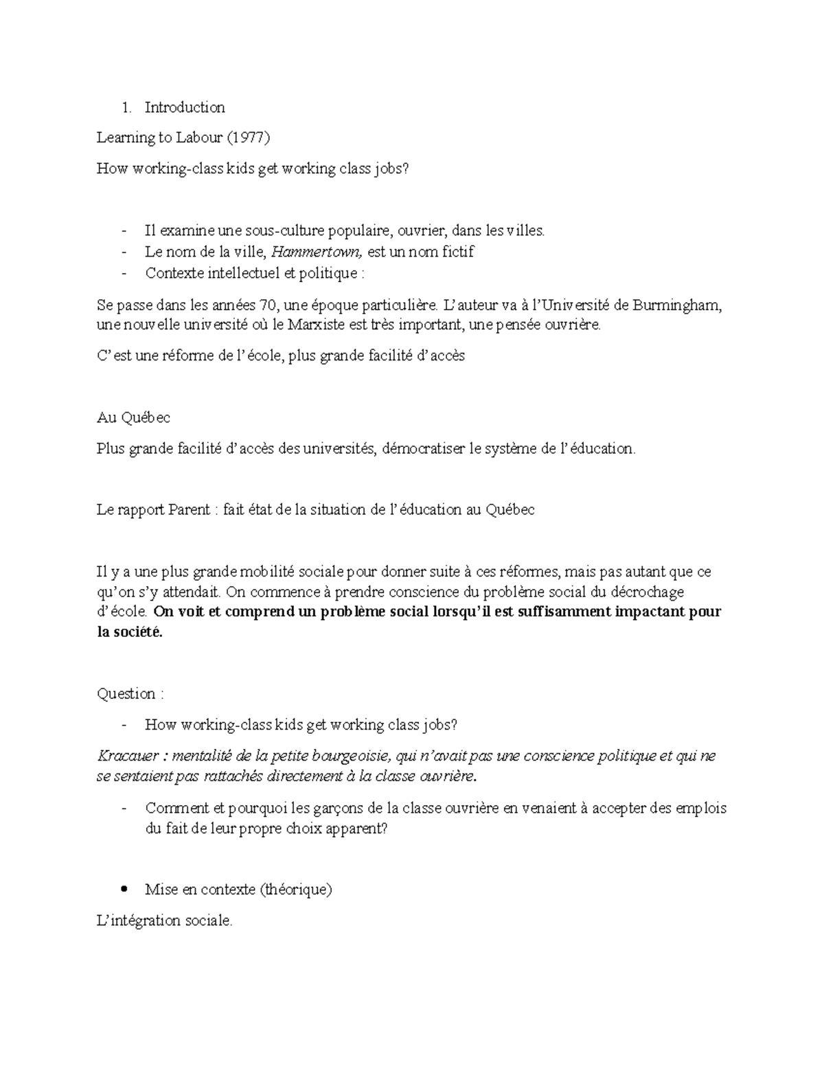 Séance 6 - 12 oct - coursework - Introduction Learning to Labour (1977 ...