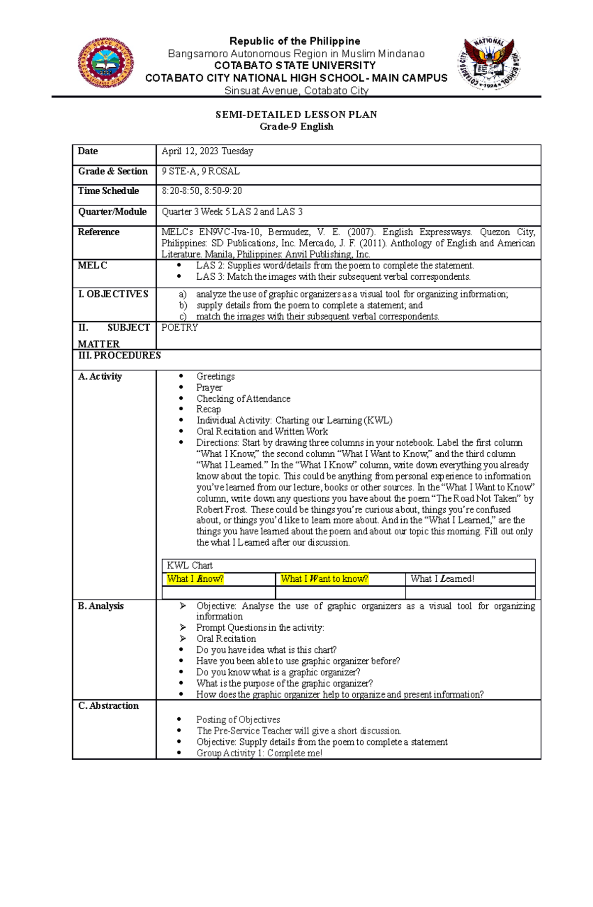 The Road not taken semi-detailed lp - Republic of the Philippine ...