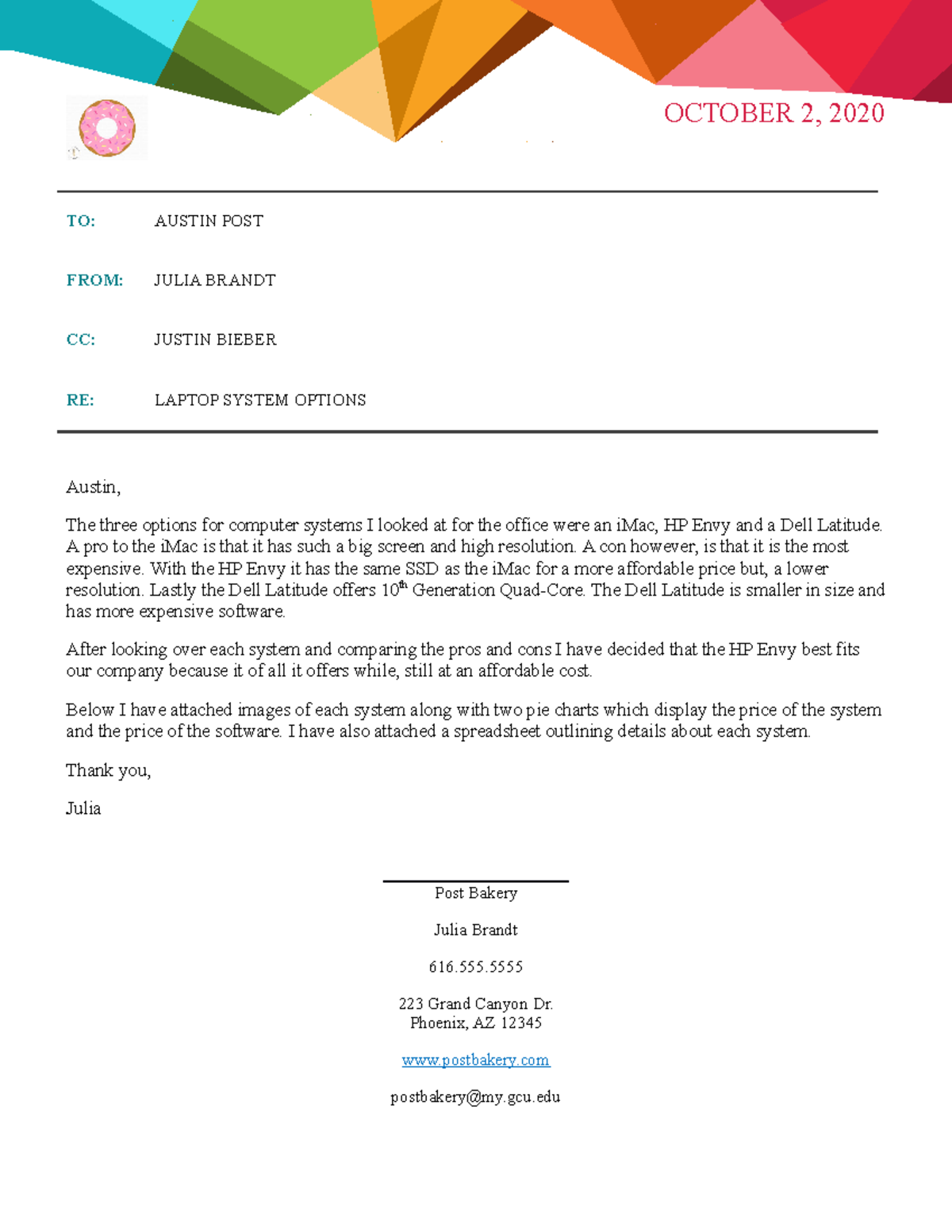 Memo for laptop system options - OCTOBER 2, 2020 TO: AUSTIN POST FROM ...