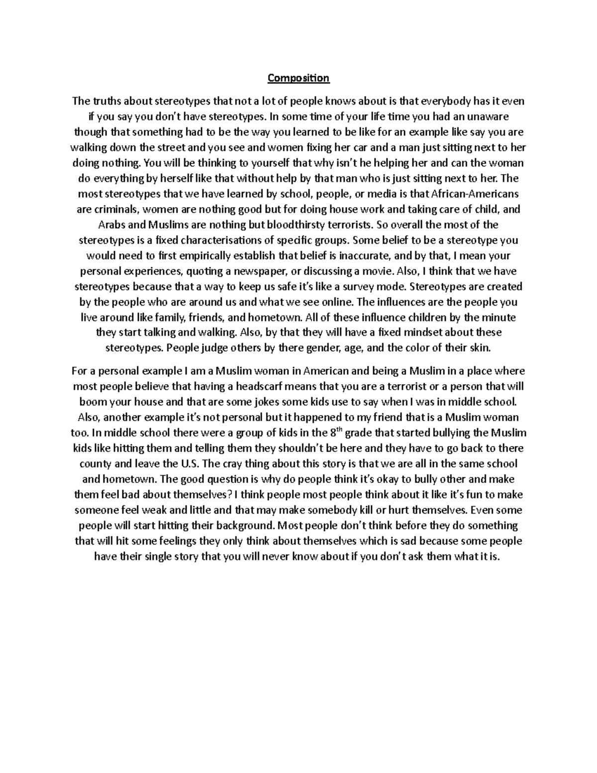 Composition - The essay assignment to do in class. - Composition The ...