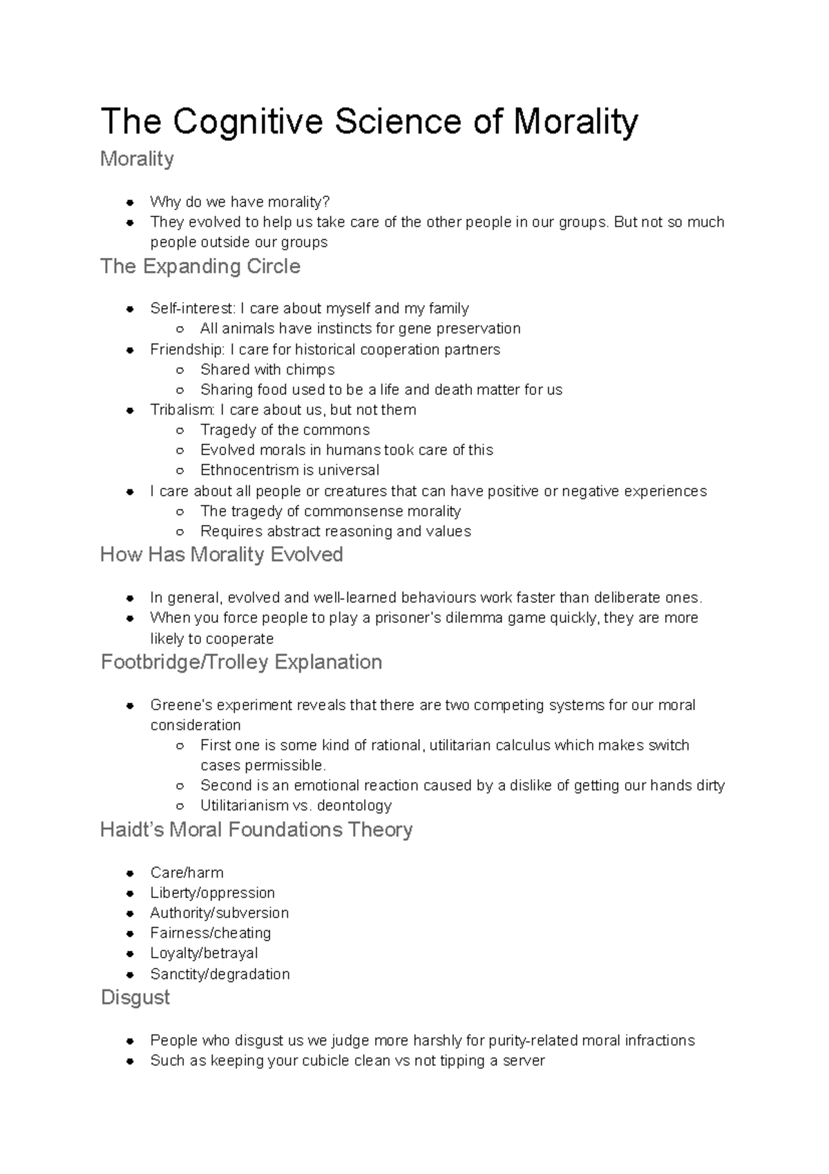 CGSC 1001 - The Cognitive Science of Morality - The Cognitive Science of Morality Morality Why ...