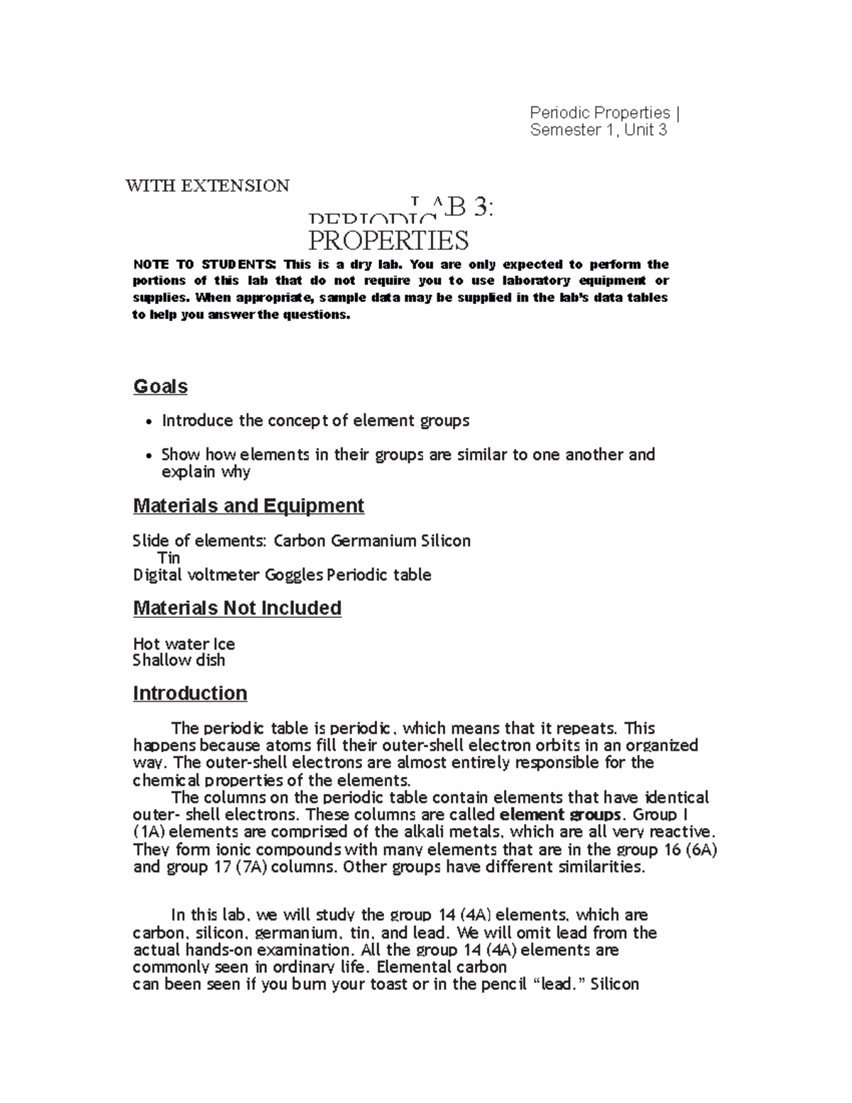Dry Lab 3 - Dry Lab 3 - Periodic Properties | Semester 1, Unit 3 WITH ...