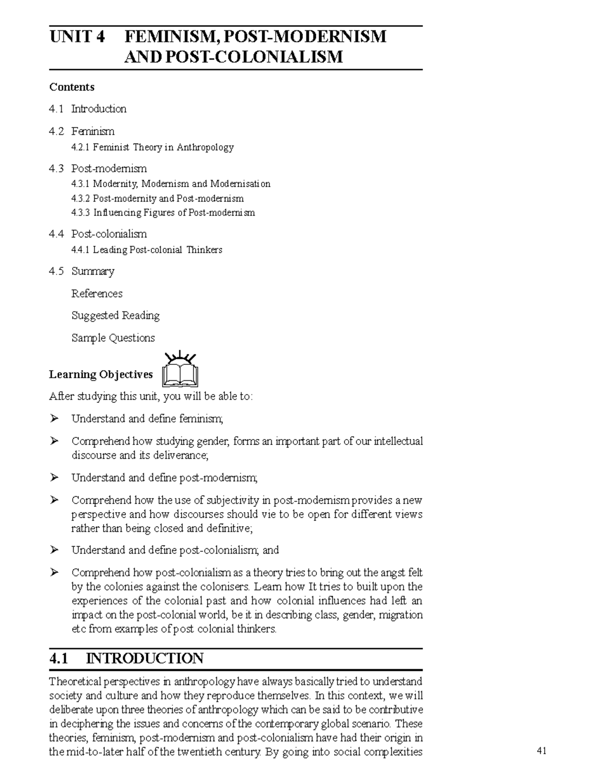 Post colonial and post modern - 41 UNIT 4 FEMINISM, POST-MODERNISM AND ...