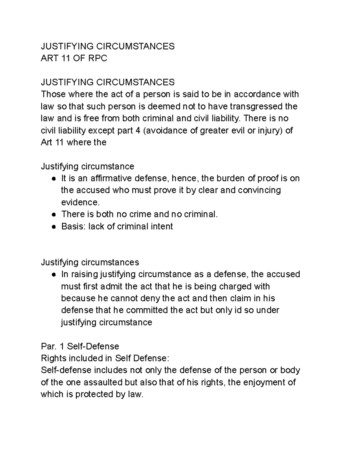 Crimlaw Justifying Circumstances - JUSTIFYING CIRCUMSTANCES ART 11 OF ...