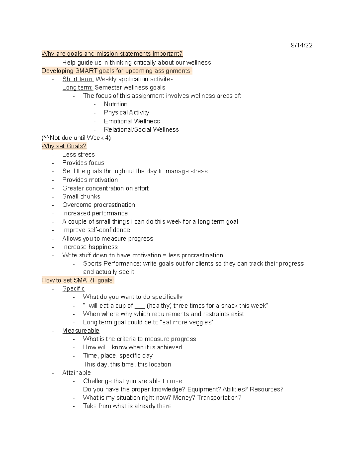 NSC- Goal Setting - 9/14/ Why are goals and mission statements ...