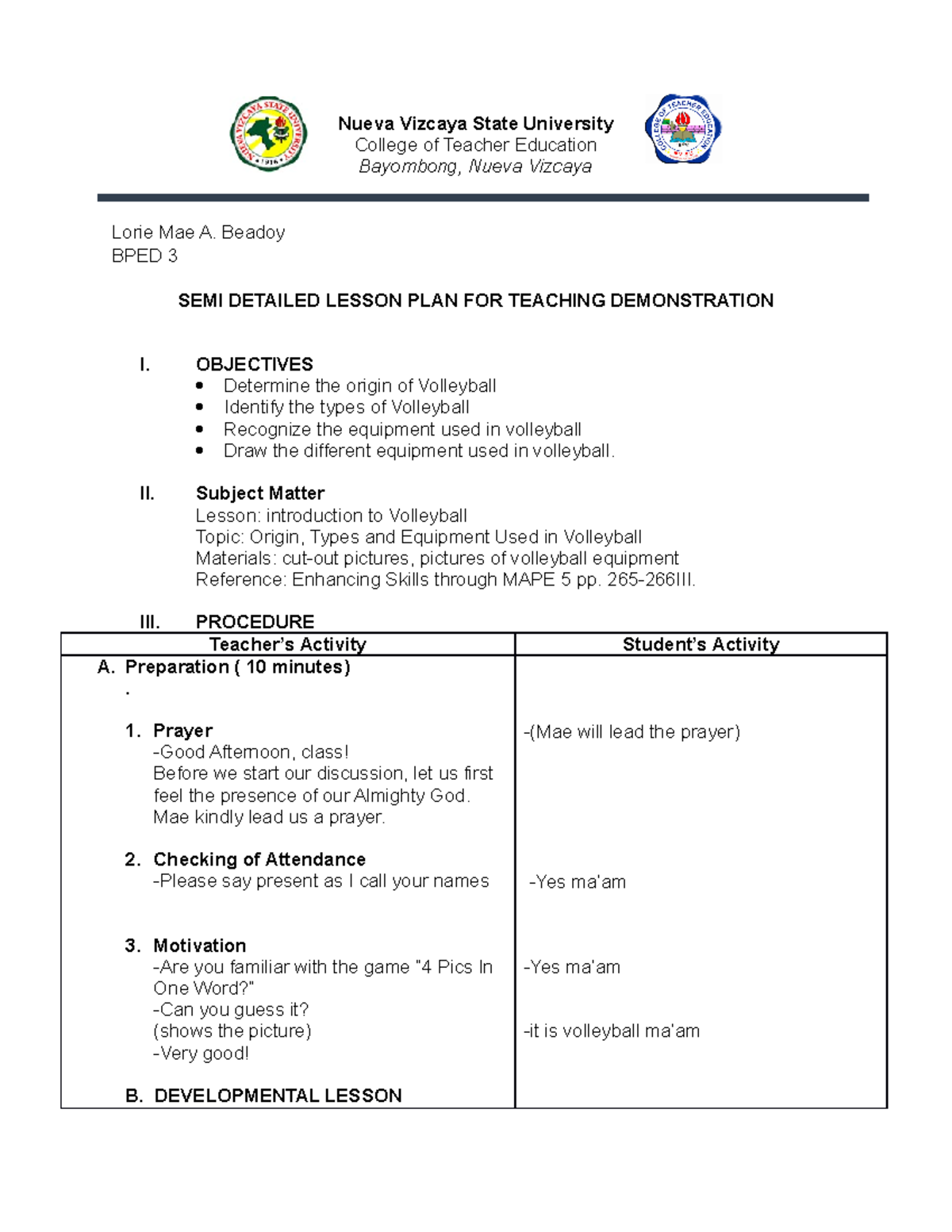 Detailed lesson for teaching demonstration - Nueva Vizcaya State ...