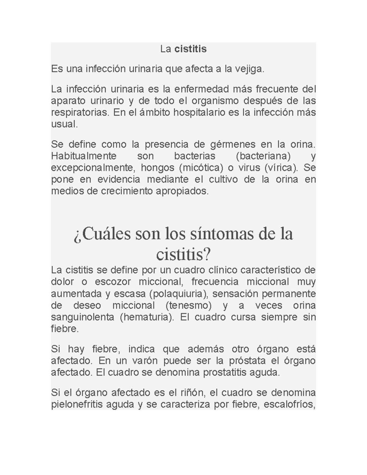 Cistitis fisiopatologia - La cistitis Es una infección urinaria que ...