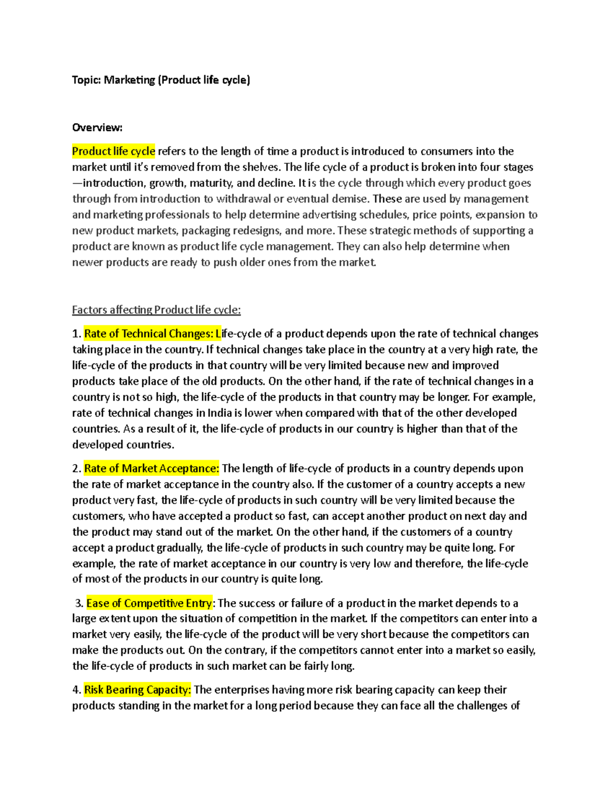 Productlifecycle - This notes provides you information about product ...