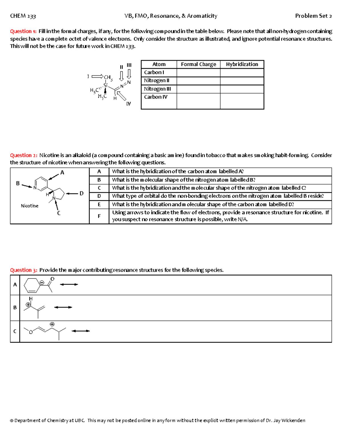 PS 02 - Bonding Resonance Aromaticity - Question 1: Fill in the formal ...