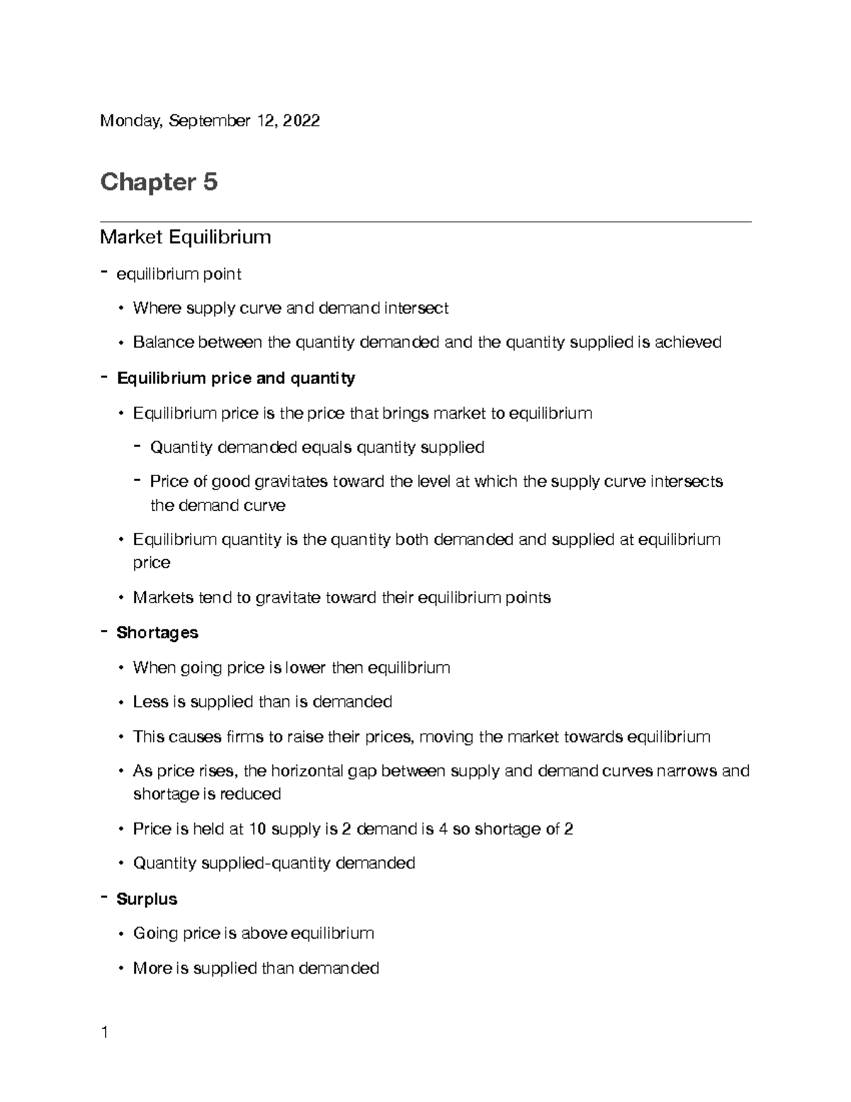 economics chapter 5 - Monday, September 12, 2022 Chapter 5 Market ...