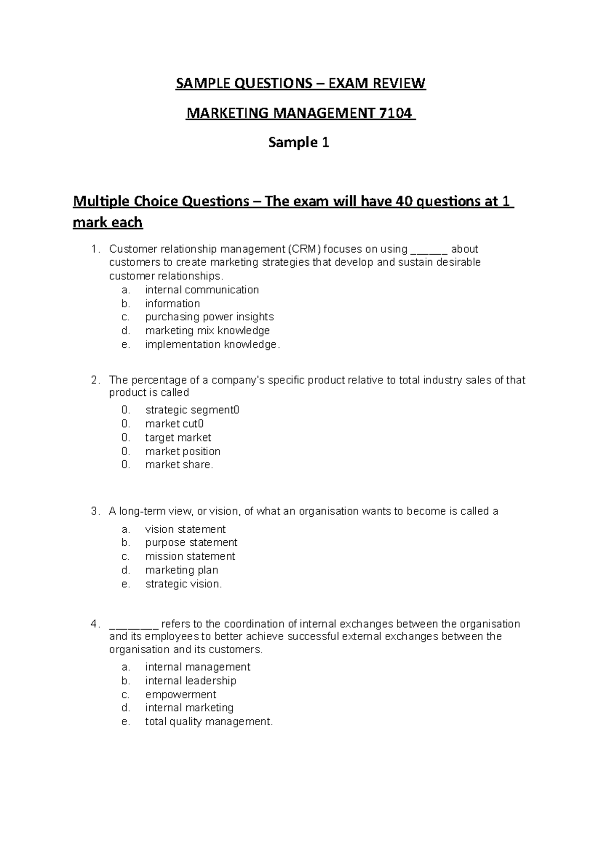 Student Sample Questions FOR EXAM Review 2020 - SAMPLE QUESTIONS – EXAM ...