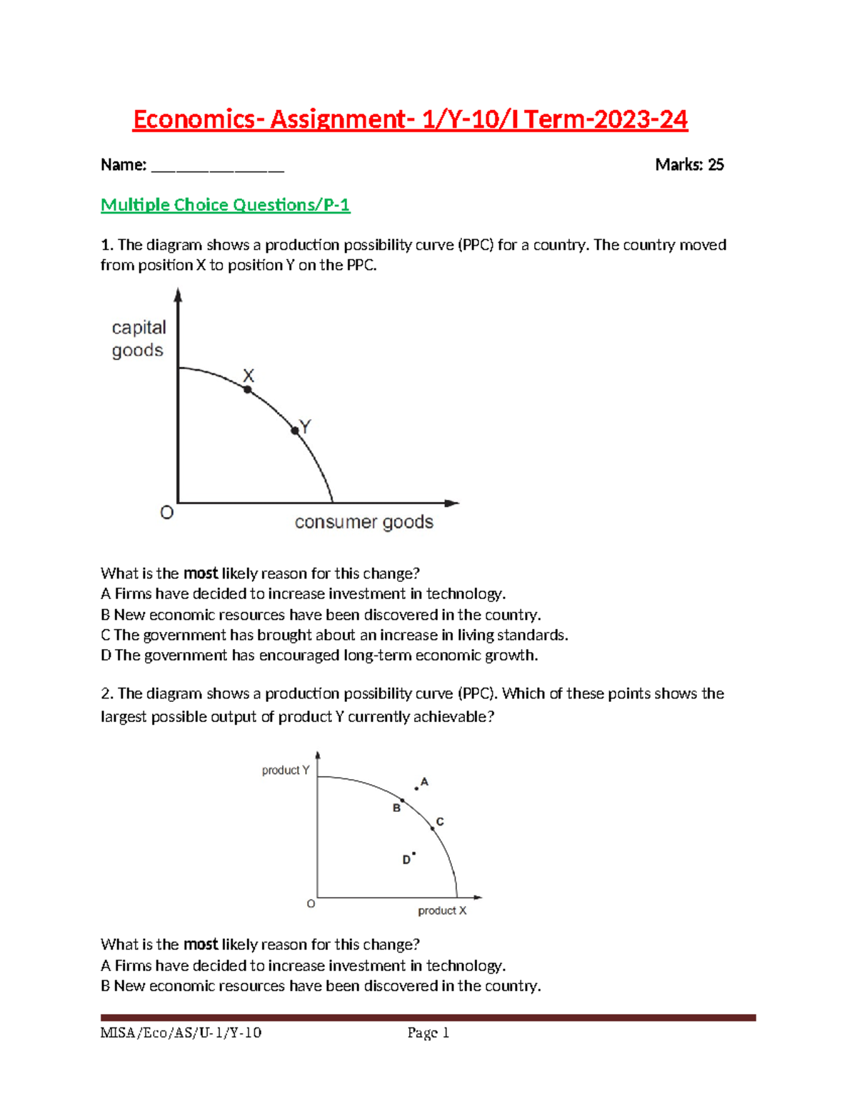 U-1,AS,Eco-QP - IGCSE Economics, Unit-1 - Economics- Assignment- 1/Y-10 ...
