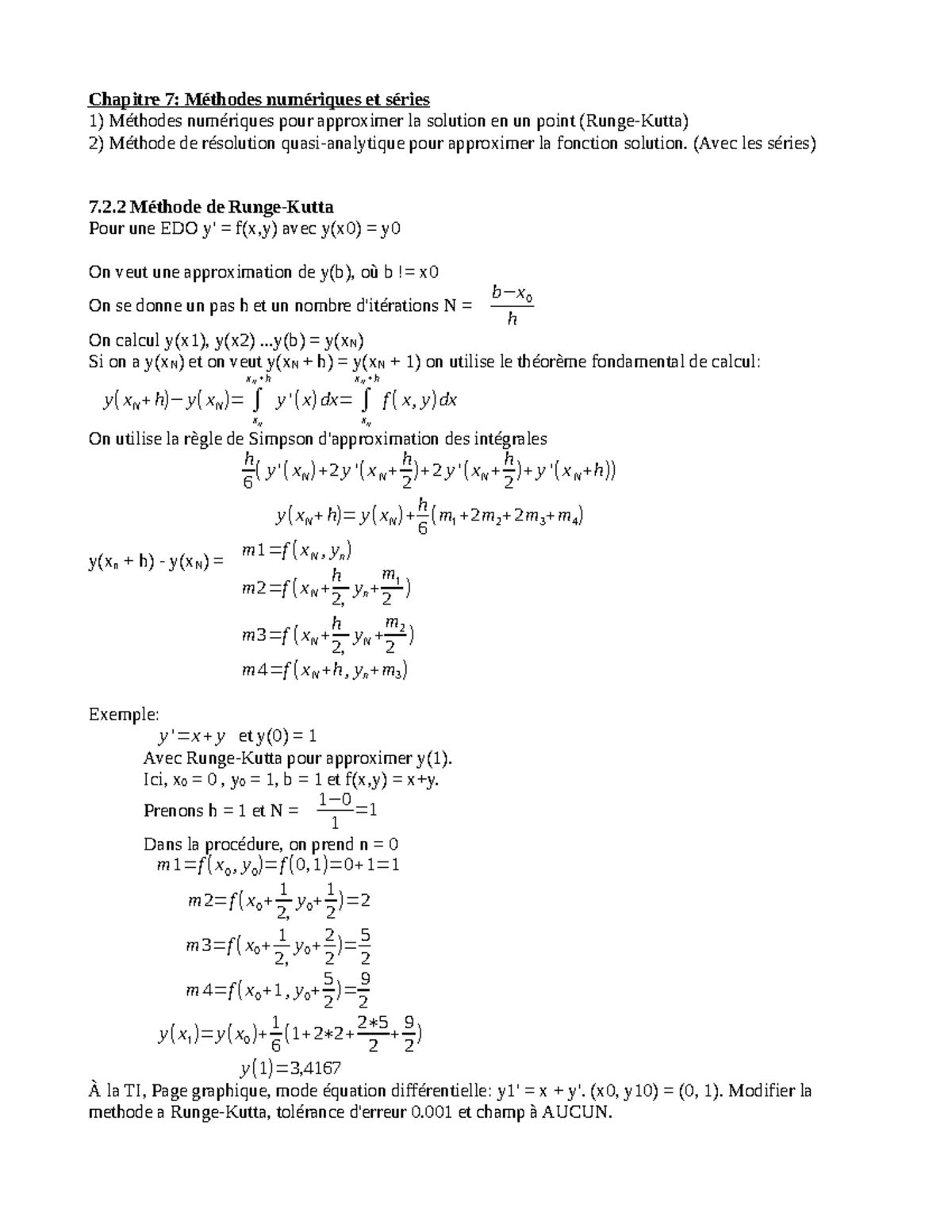 Chap7 Methode numerique et series - Chapitre 7: Méthodes numériques et ...