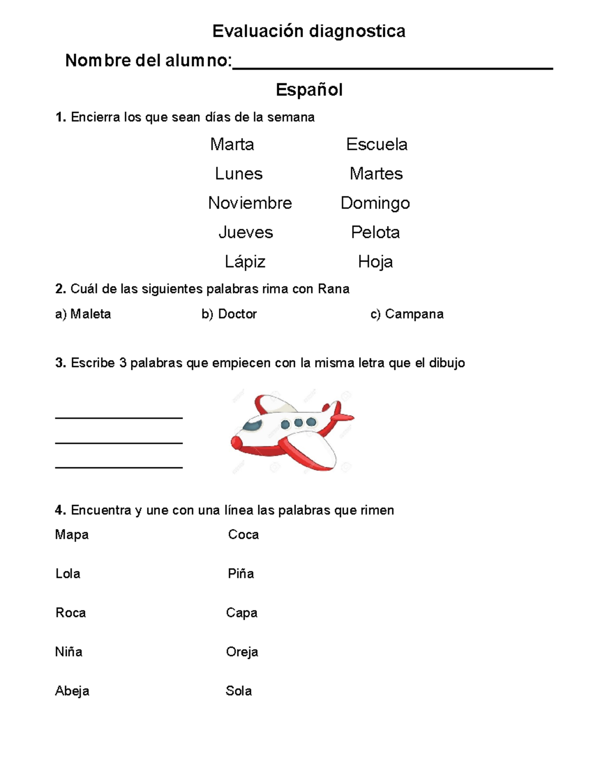 -Examen diagnostico segundo grado - Evaluación diagnostica Nombre del ...
