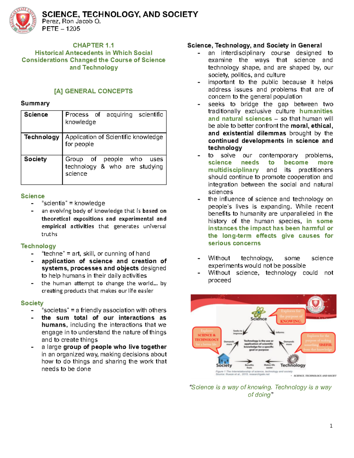 Sts-midterms - Summary Science, Technology and Society - Perez, Ron ...