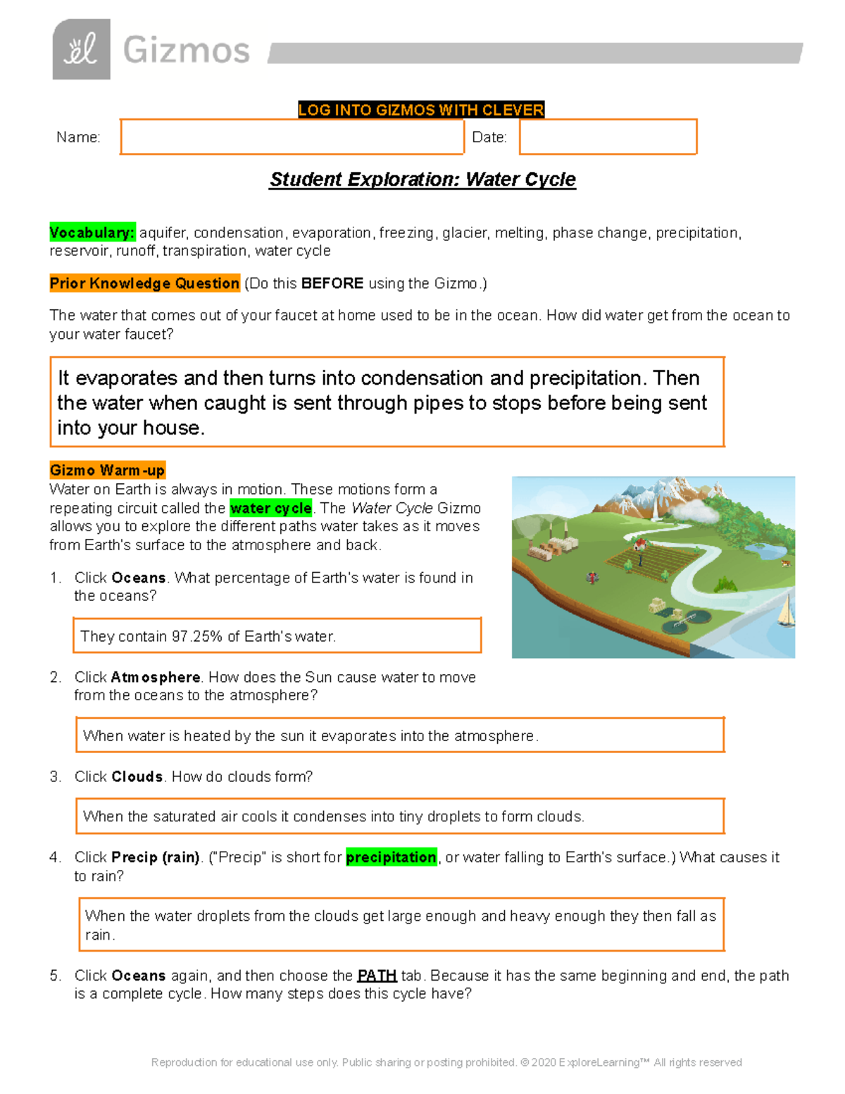 Water - Gizmo - LOG INTO GIZMOS WITH CLEVER Name: Date: Student Exploration: Water Cycle ...