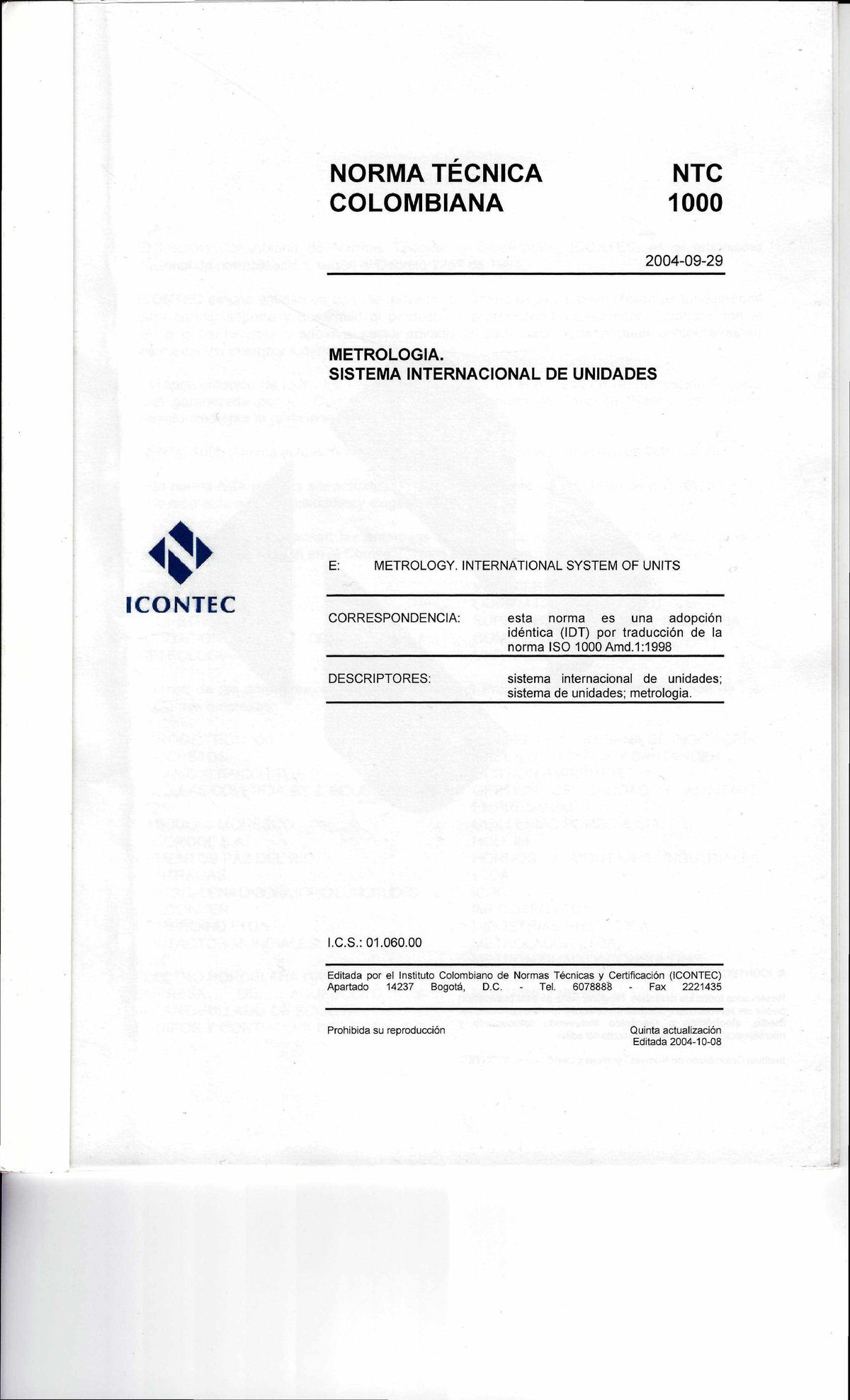 Ntc1000 - Norma ISO NTC 100 DEFINICION DE LAS UNIDADES BASICAS DEL ...