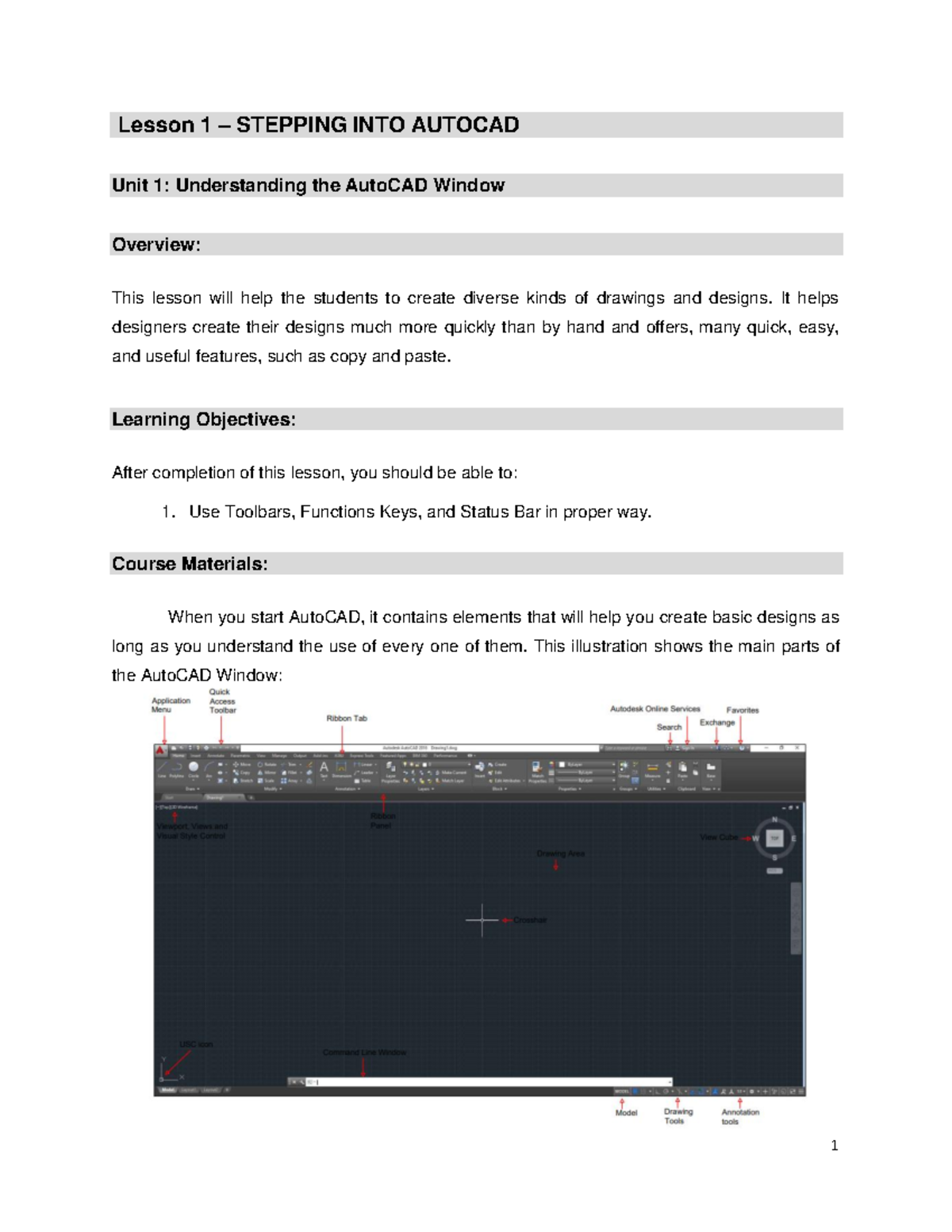 1st Sem- Autocad - Lesson 1 – STEPPING INTO AUTOCAD Unit 1 ...