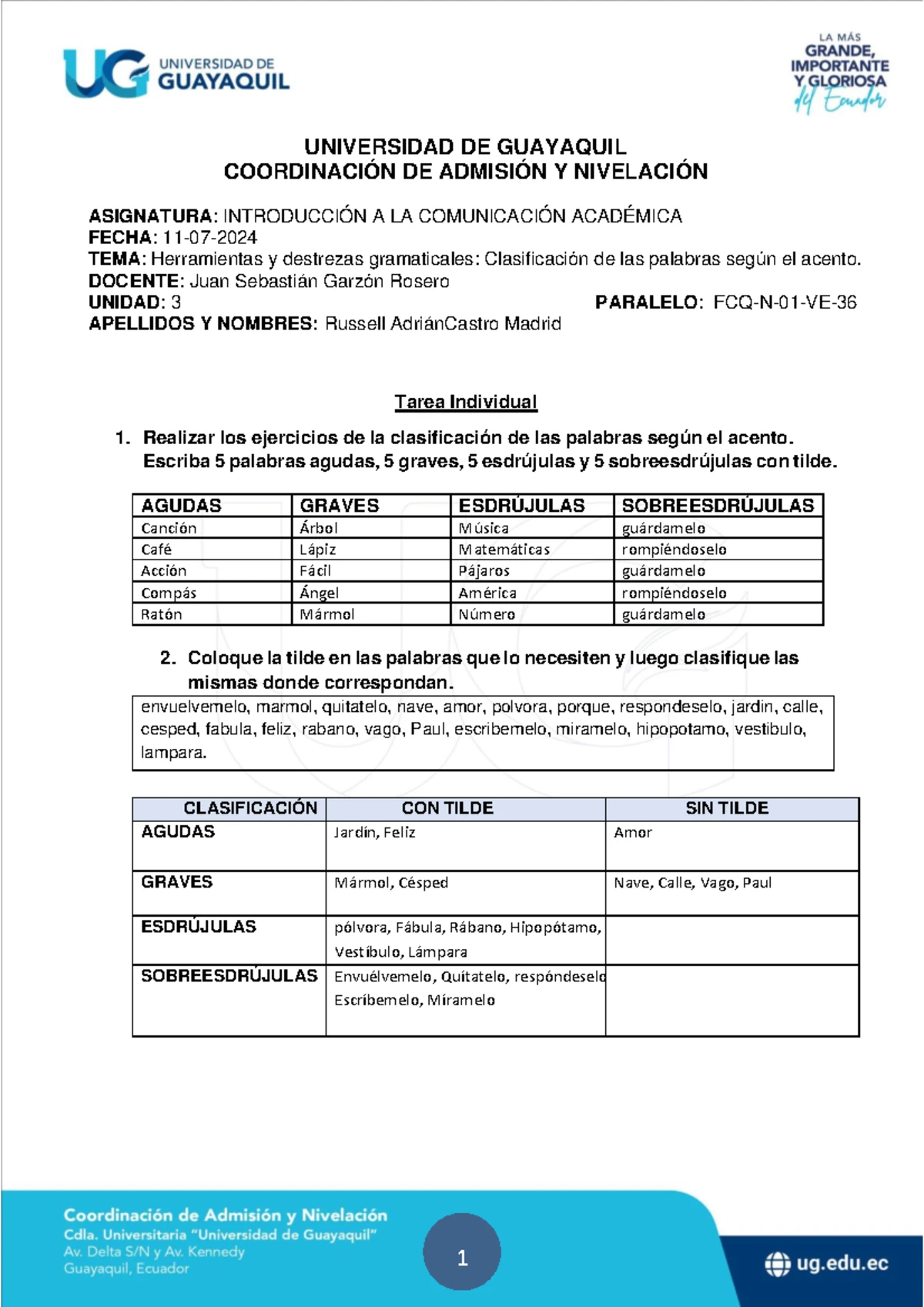 Actividad 20 de junio - tarea - Nombre: Russell Castro Madrid FCQ-N- 01 ...