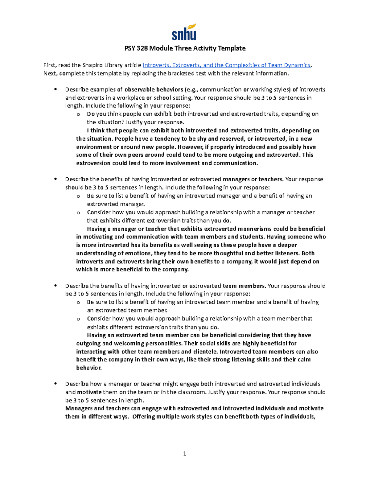 PSY 328 Module Three Activity 3-2 - Next, complete this template by ...