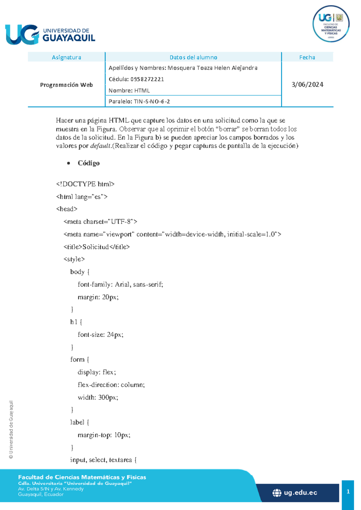 Trabajo DE N° 4 HTML Programación WEB - Programación Web Apellidos y ...