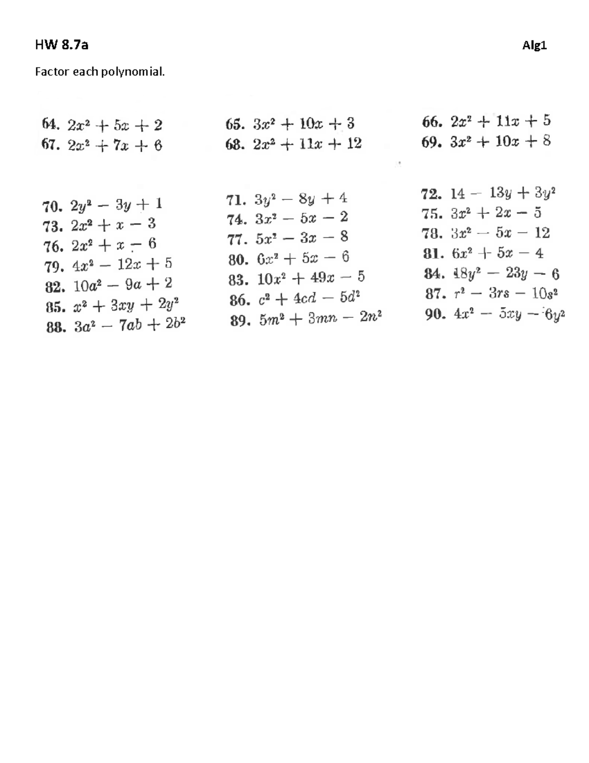 HW 8.7a - math practice worksheet, algebra 1 b chapter 8 - english ...