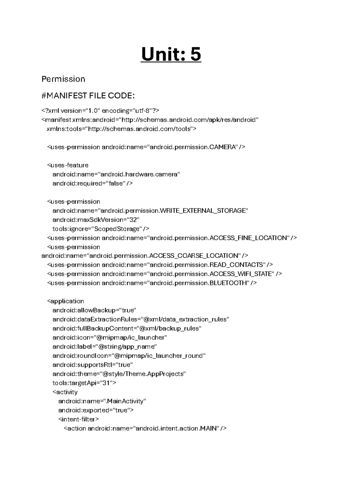 Unit 5 - no description is required - Unit: 5 Permission #MANIFEST FILE ...