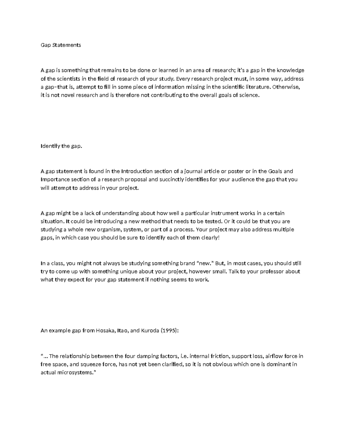 Gap Statements - For Thesis - Gap Statements A gap is something that ...