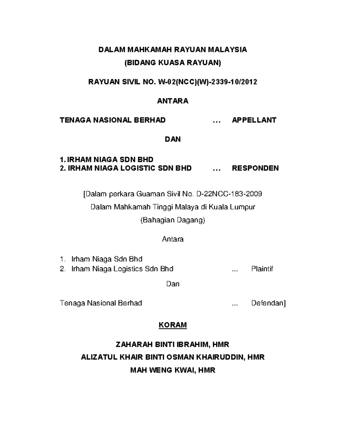 Tnb and irham niaga case - DALAM MAHKAMAH RAYUAN MALAYSIA (BIDANG KUASA ...