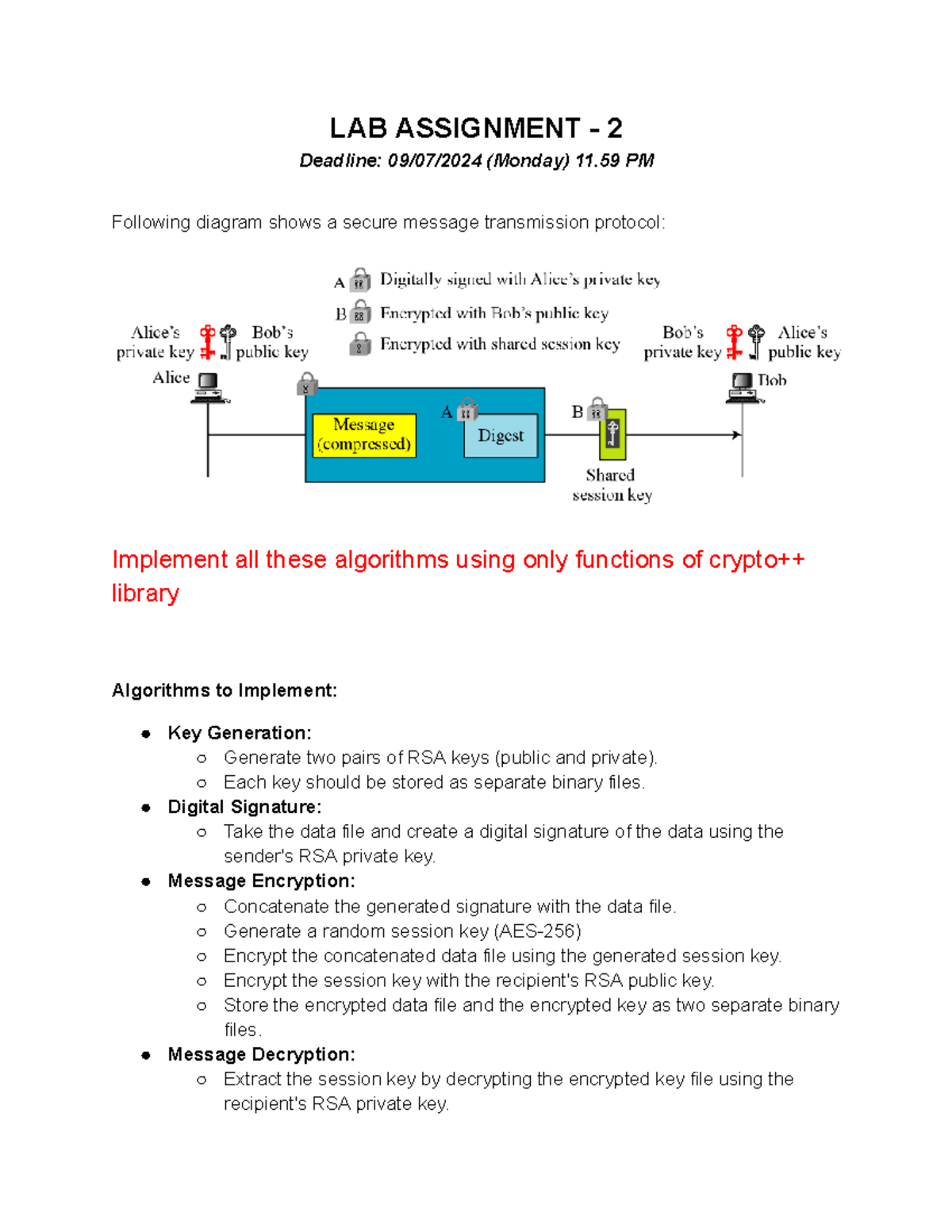 LAB Assignment - 2 - Cryptography - LAB ASSIGNMENT - 2 Deadline: 09/07/2024 (Monday) 11 PM ...