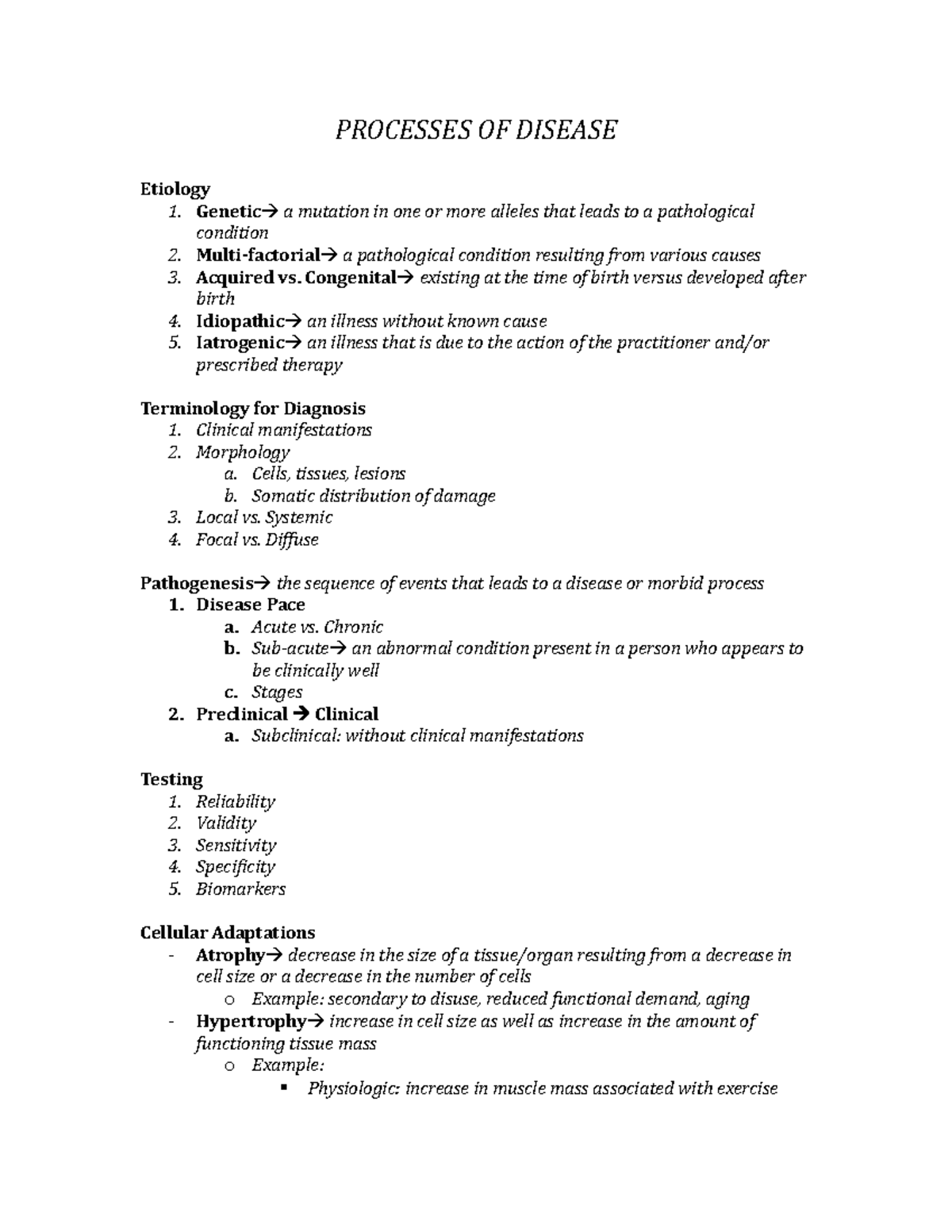 Processes OF Disease Study Guide - PROCESSES OF DISEASE Etiology 1. a ...