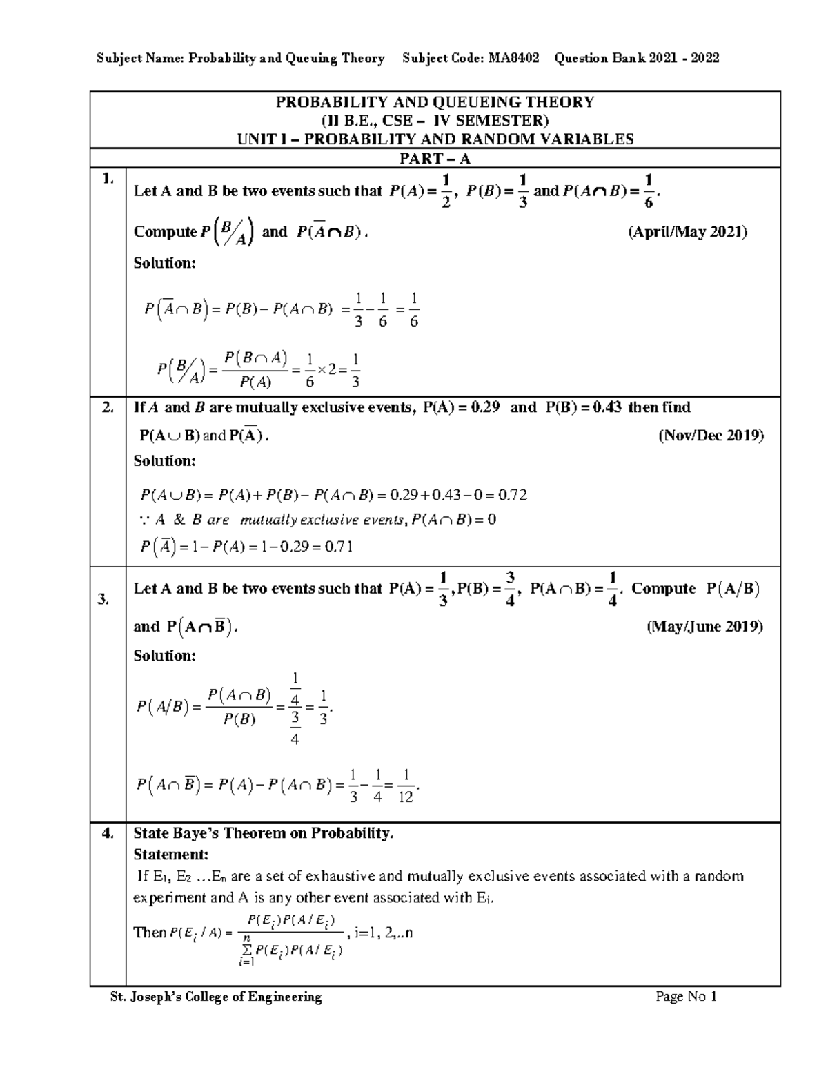 Probability and Queuing Theory-Regulation 2017 - PROBABILITY AND QUEUEING THEORY (II B., CSE ...