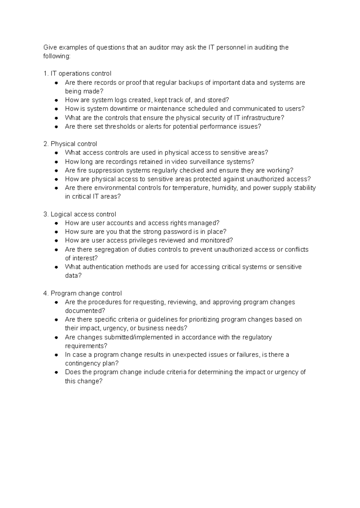 Assignment 6 CIS - Give examples of questions that an auditor may ask ...