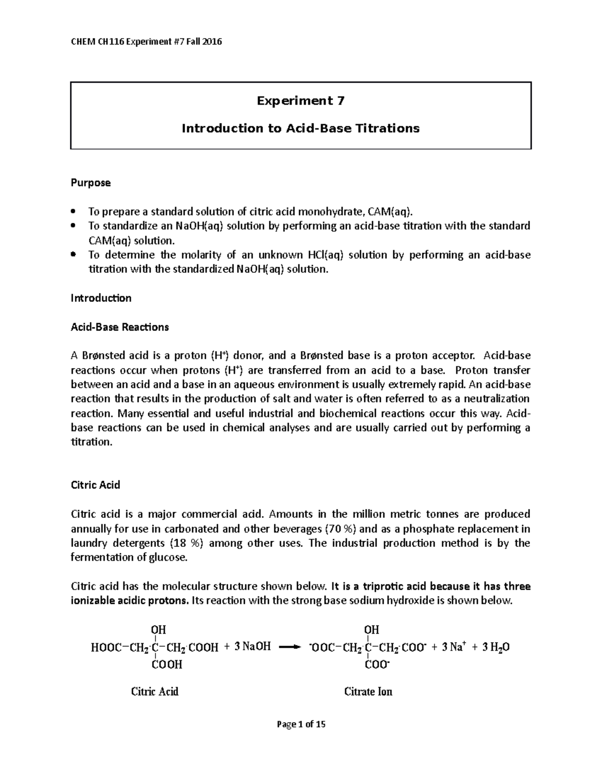 CHEM Experiment #7 - chemistry lab report - CHEM CH116 Experiment #7 ...