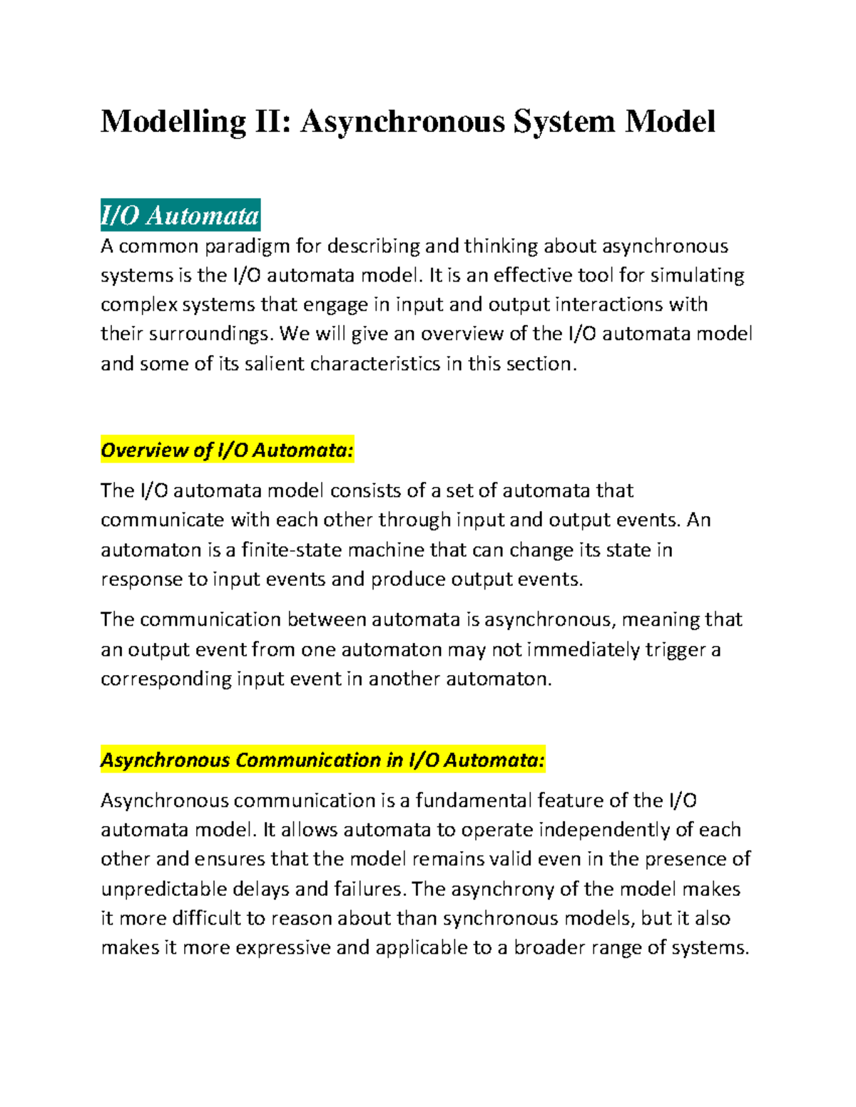 Asynchronous System Model Input Output Automata Modelling Ii Asynchronous System Model I O