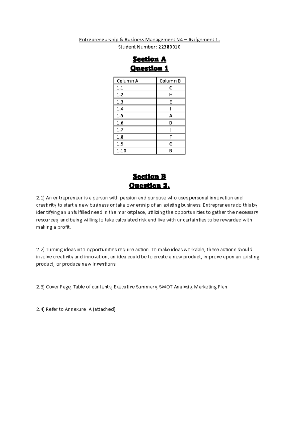 Assignment 1 (one) - Entrepreneurship & Business Management N4 ...