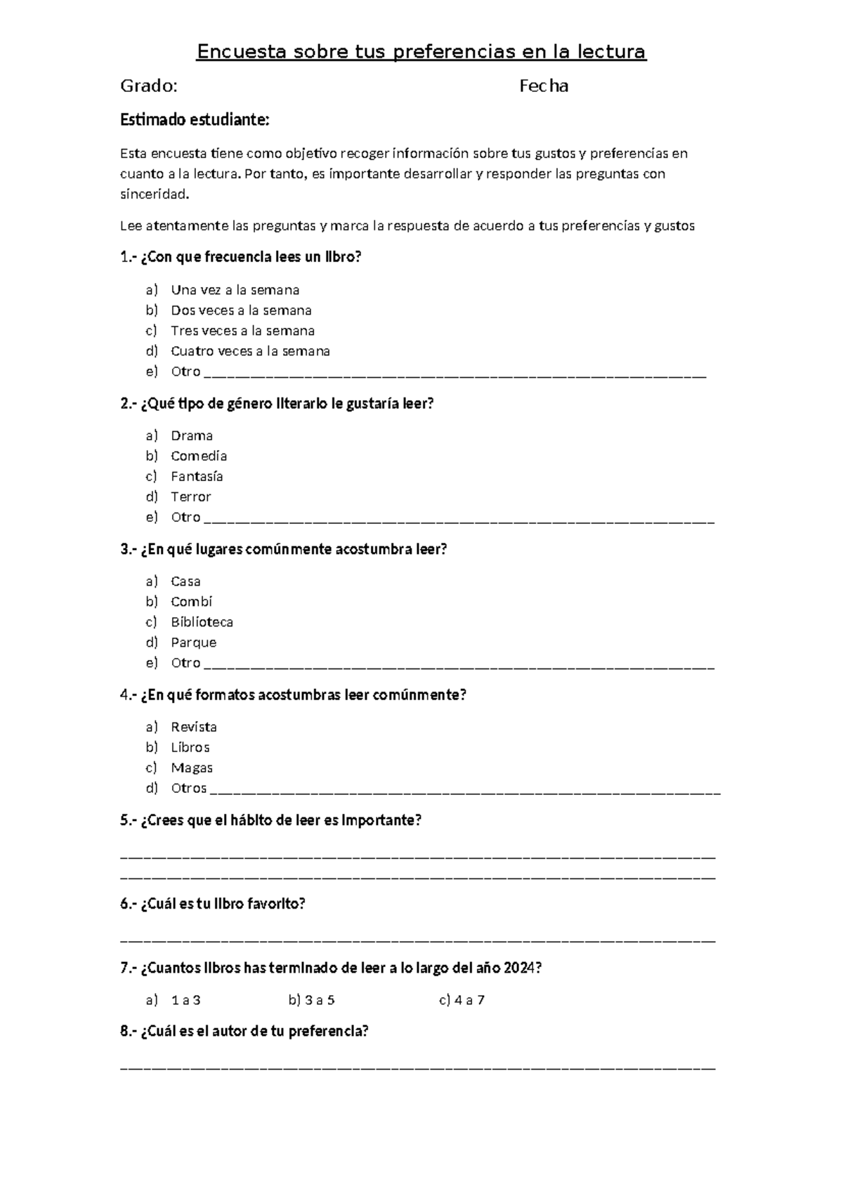 @Encuesta sobre tus preferencias en la lectura - Por tanto, es ...