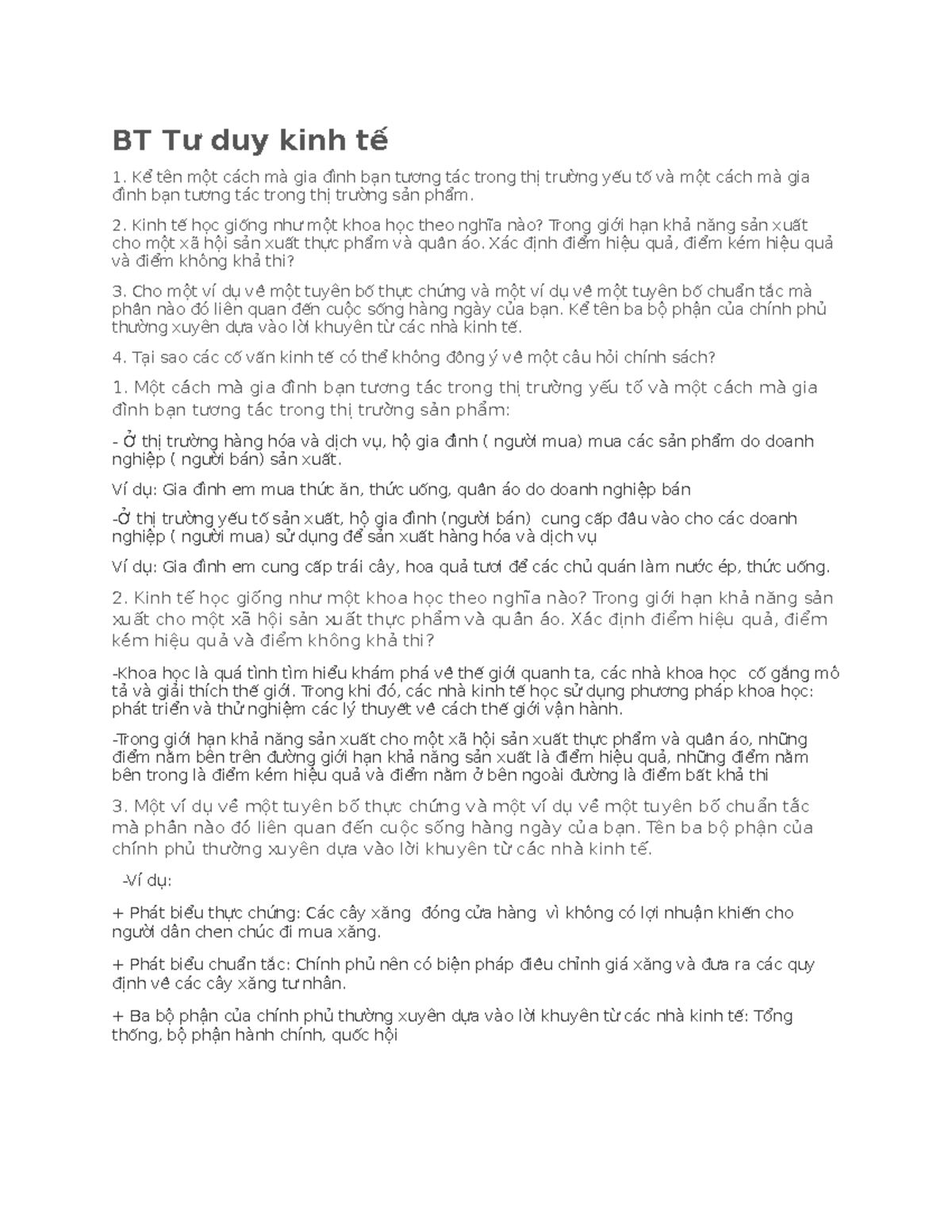 BT Tư duy kinh tế - BTVM - BT Tư duy kinh tế Kể tên một cách mà gia đình bạn tương tác trong thị ...