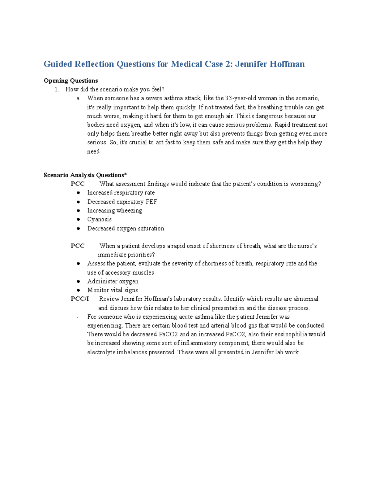 Guided Reflection Questions for Medical Case 2 Jennifer Hoffman - How ...