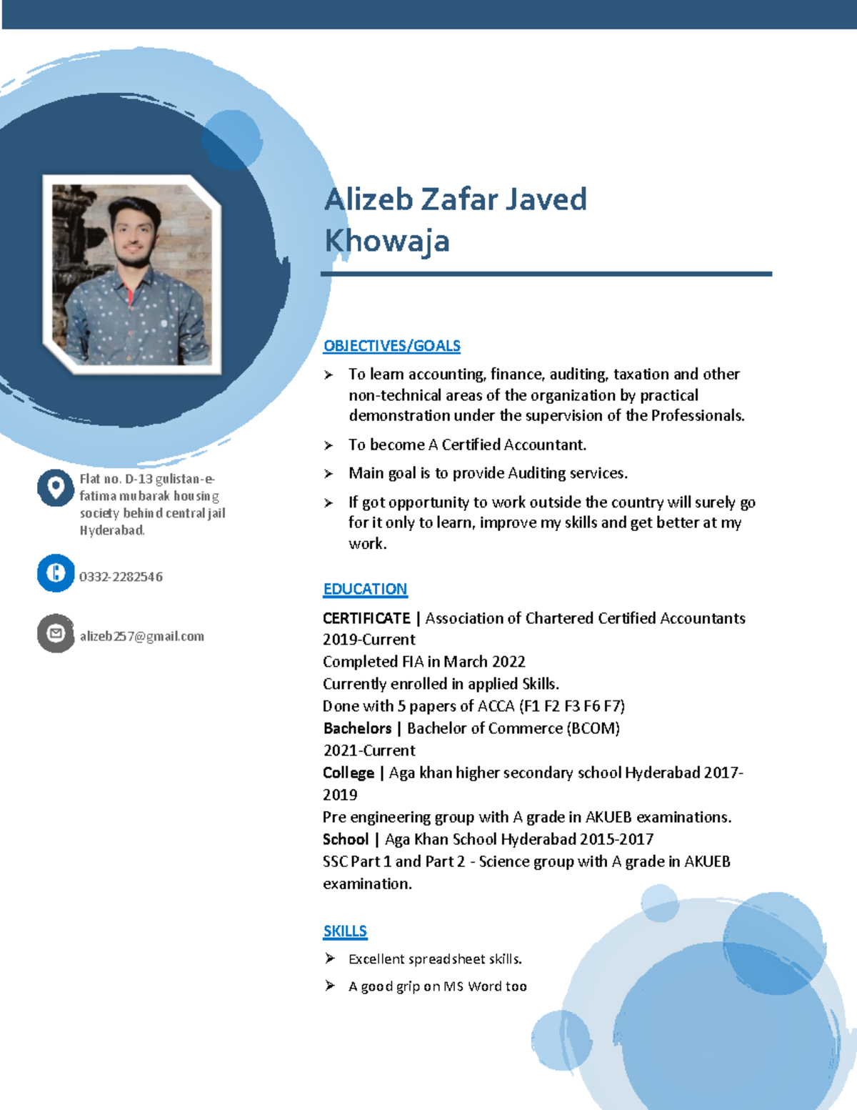 Alizeb Zafar Javed - Alizeb Zafar Javed Khowaja OBJECTIVES/GOALS To ...