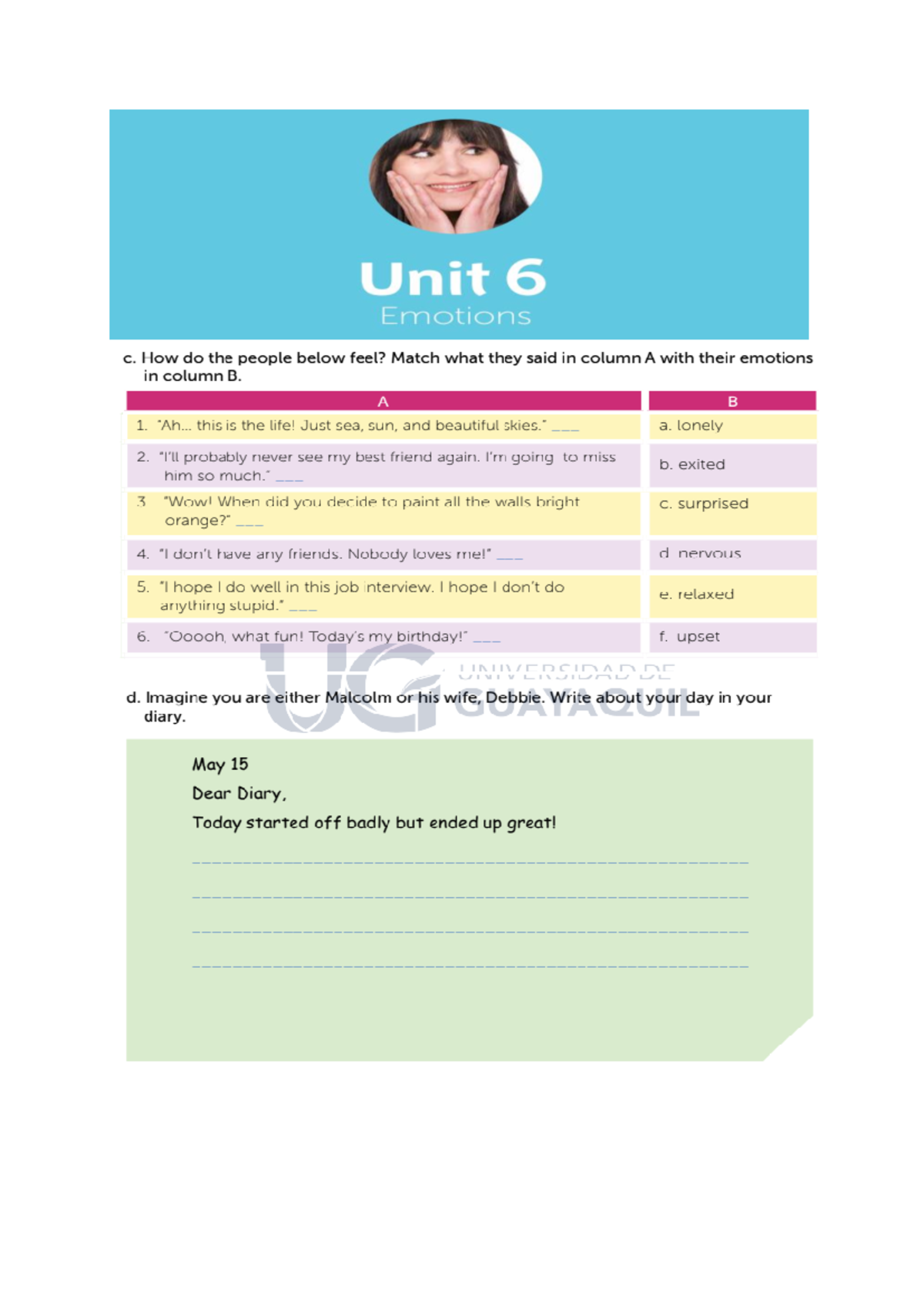 Pract-U6-U7- English III - Unit 6 Emotions C. How do the people below ...