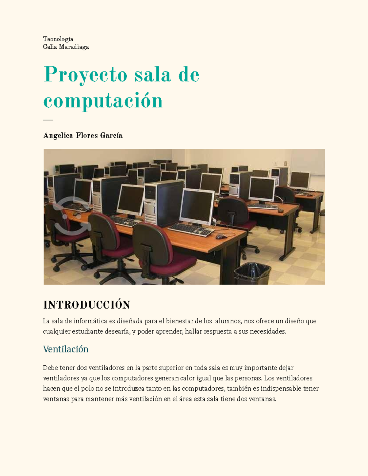Proyecto de sala de computación - Tecnología Celia Maradiaga Proyecto sala de computación ...