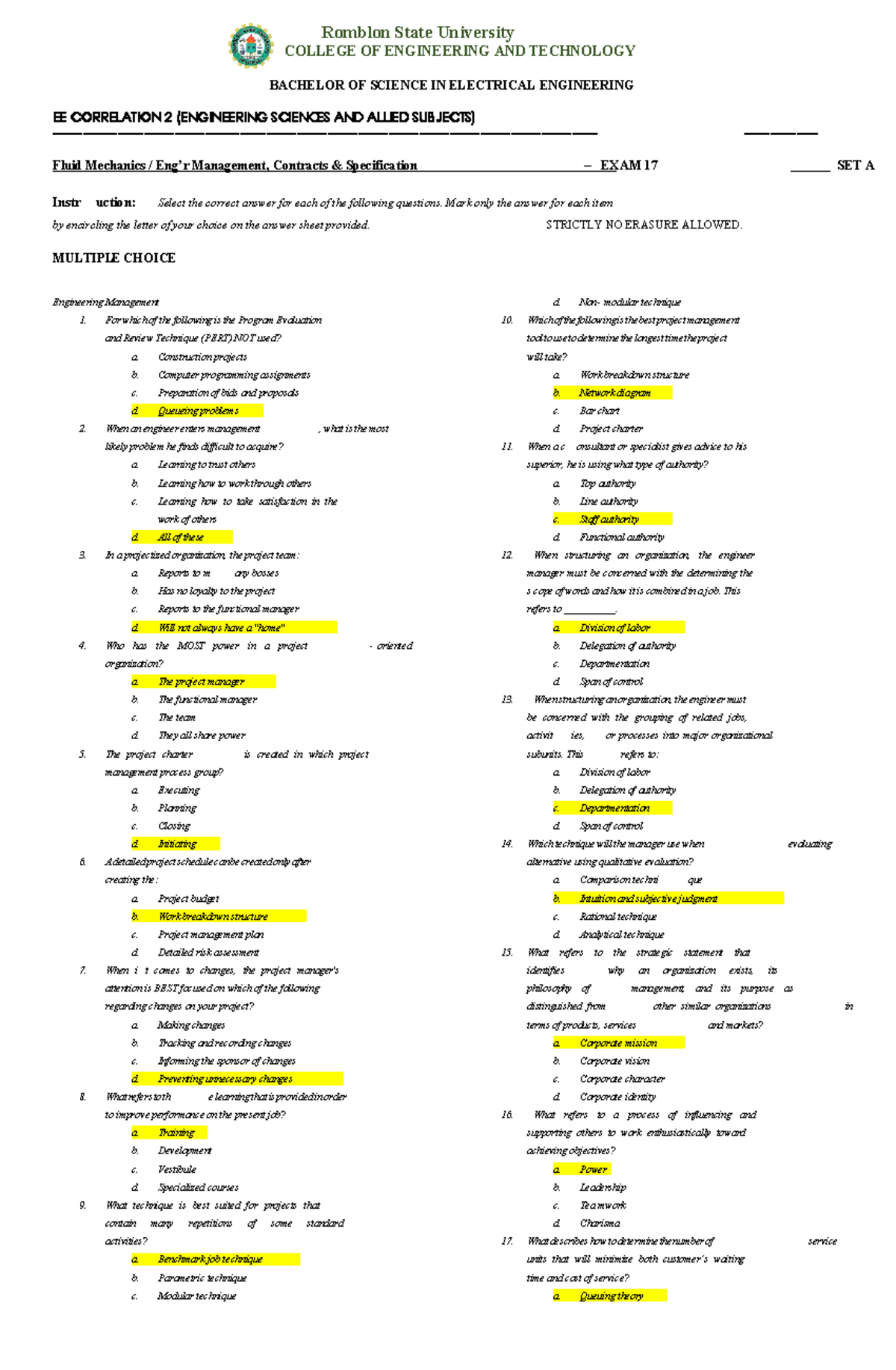 Reviewer esas - Esas - Romblon State University COLLEGE OF ENGINEERING ...
