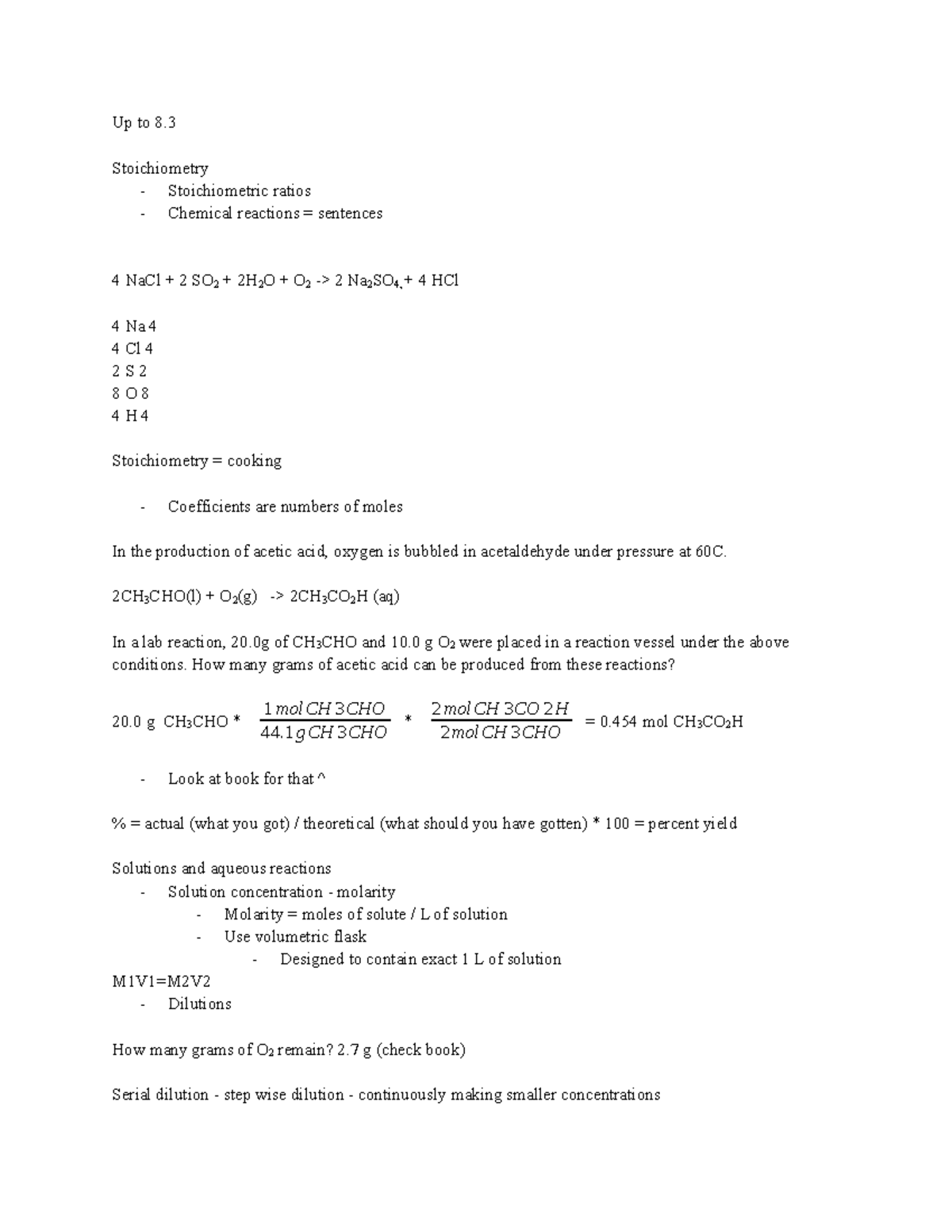 Chem Notes for exam 2 - Up to 8. Stoichiometry - Stoichiometric ratios ...