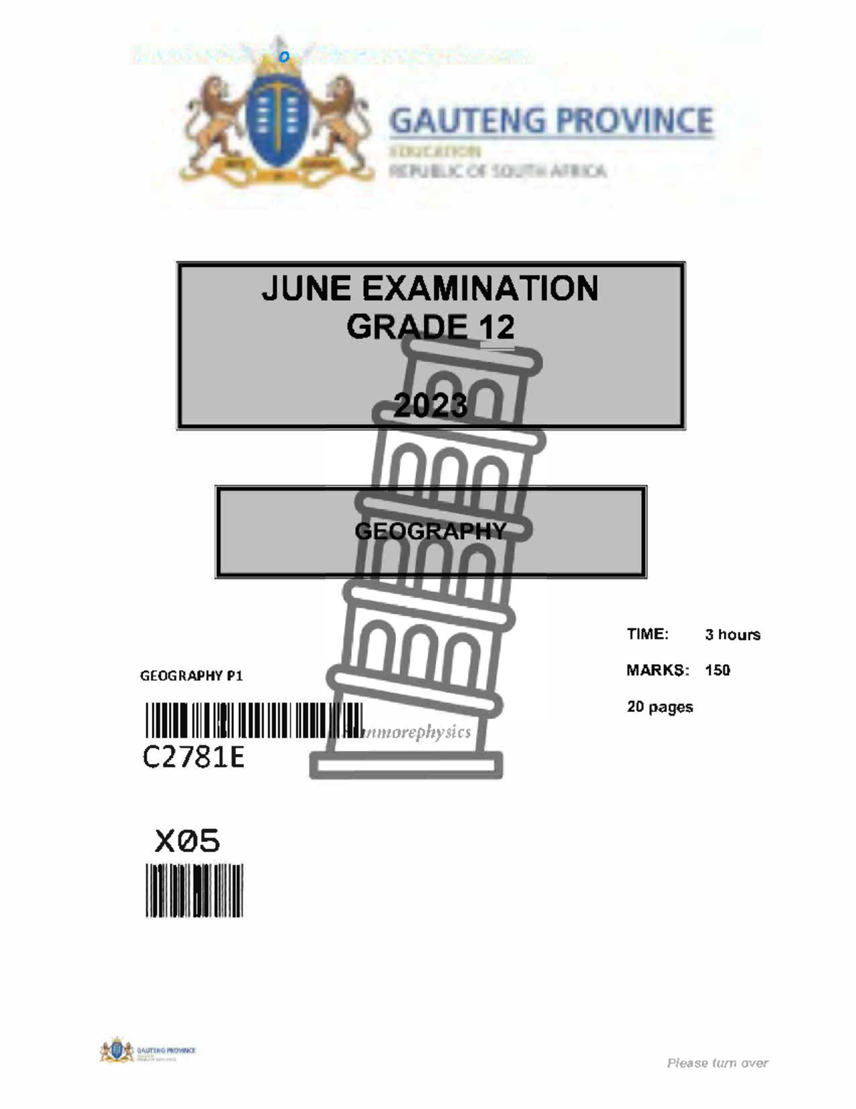 2023 GAU June QP hlayiso - JUNE EXAMINATION G 12 GEOGRAPHY Pl I lllllll ...