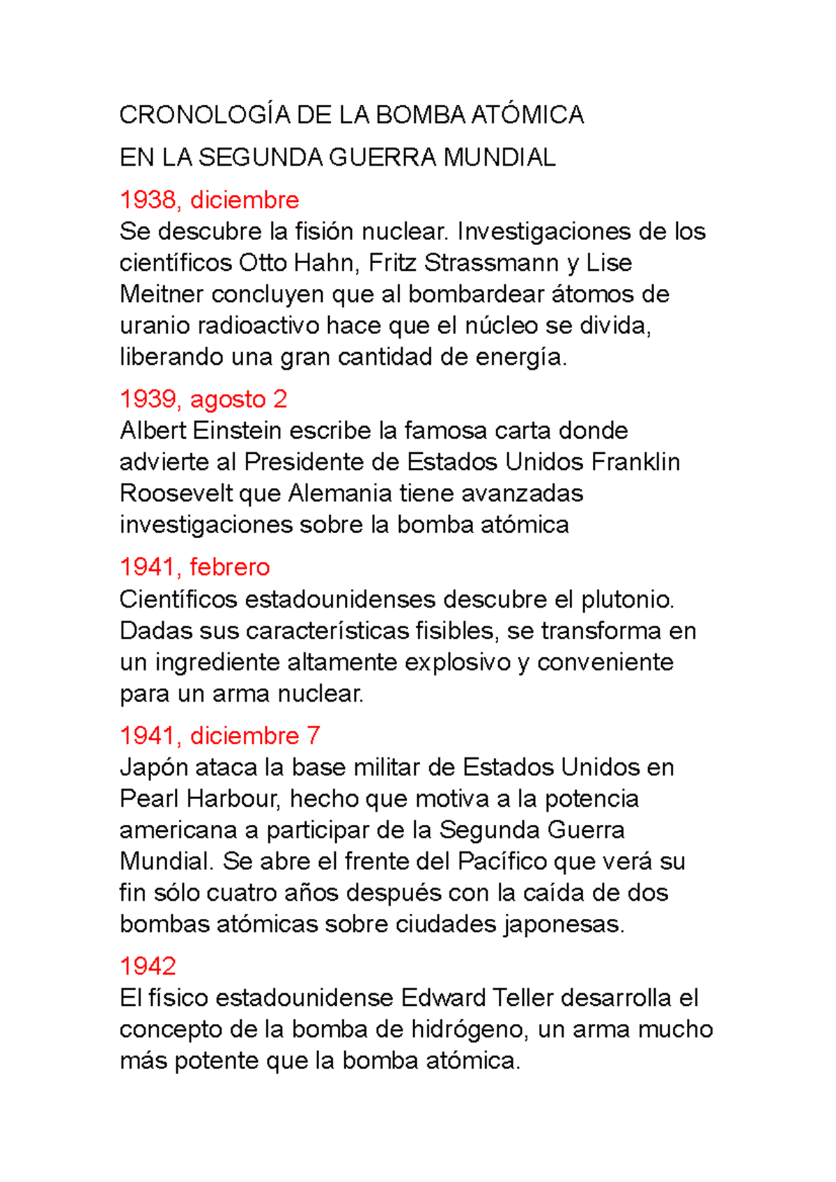 Cronología DE LA Bomba Atómica - CRONOLOGÍA DE LA BOMBA ATÓMICA EN LA ...