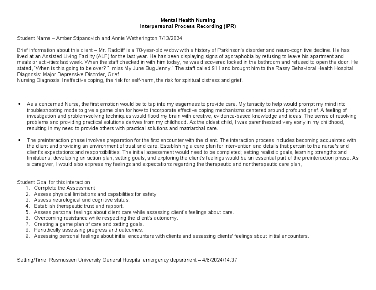 Astipanovich IPR assignment 071224 - Mental Health Nursing ...