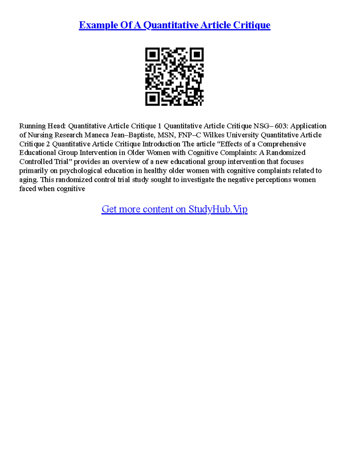 Example Of Critique Essay - Example Of A Quantitative Article Critique ...