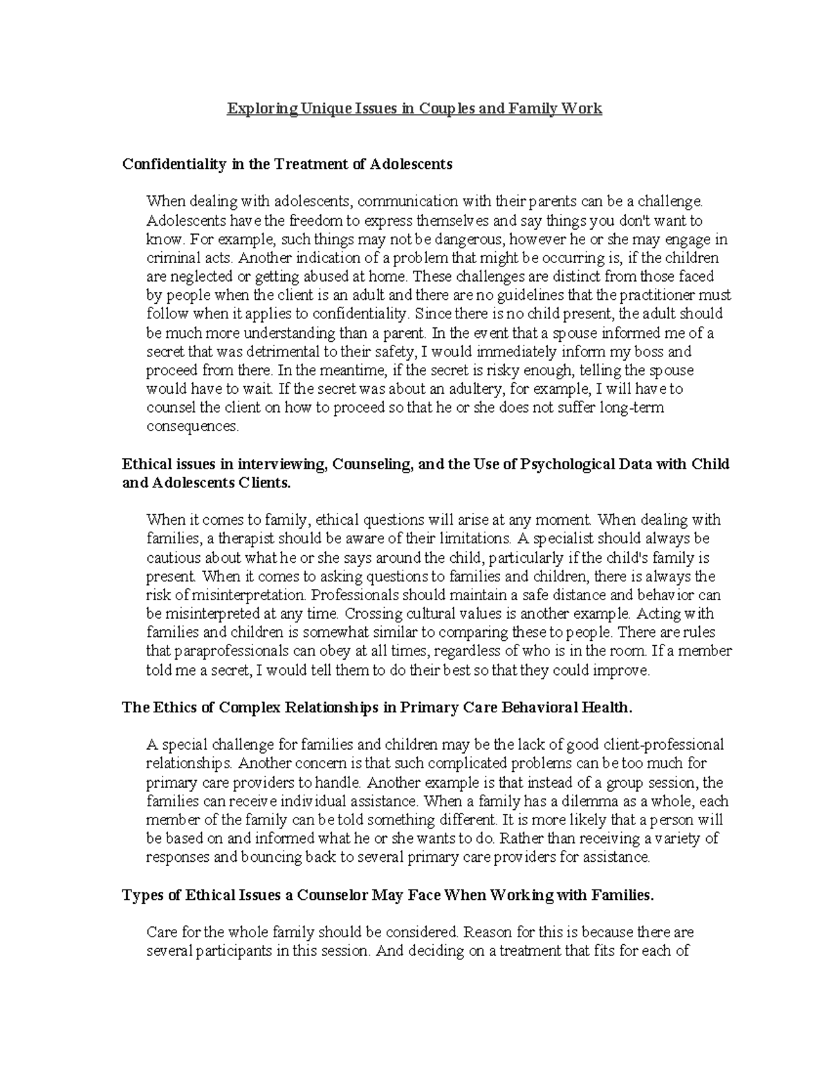 Exploring Unique Issues in Couples and Family Work - Exploring Unique ...